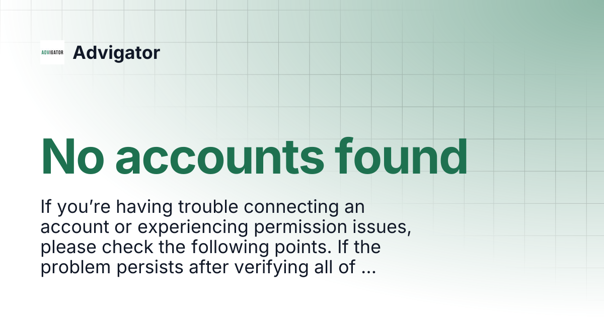 No accounts found | Advigator